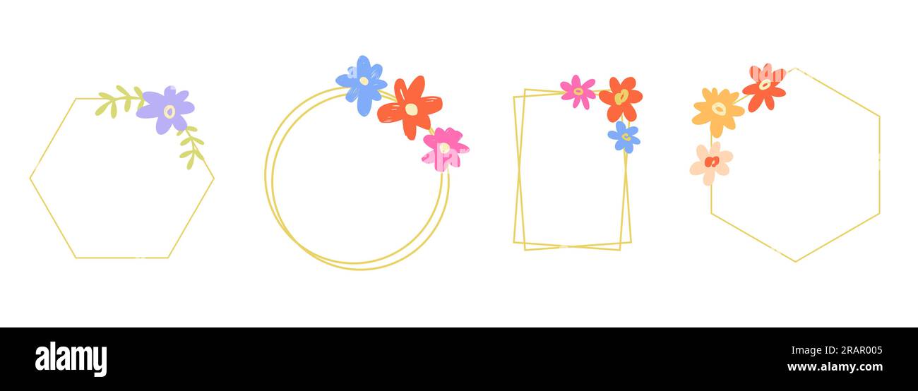 Hand Drawn Flowers Frames Silhouettes Floral Set Stock Vector Image ...