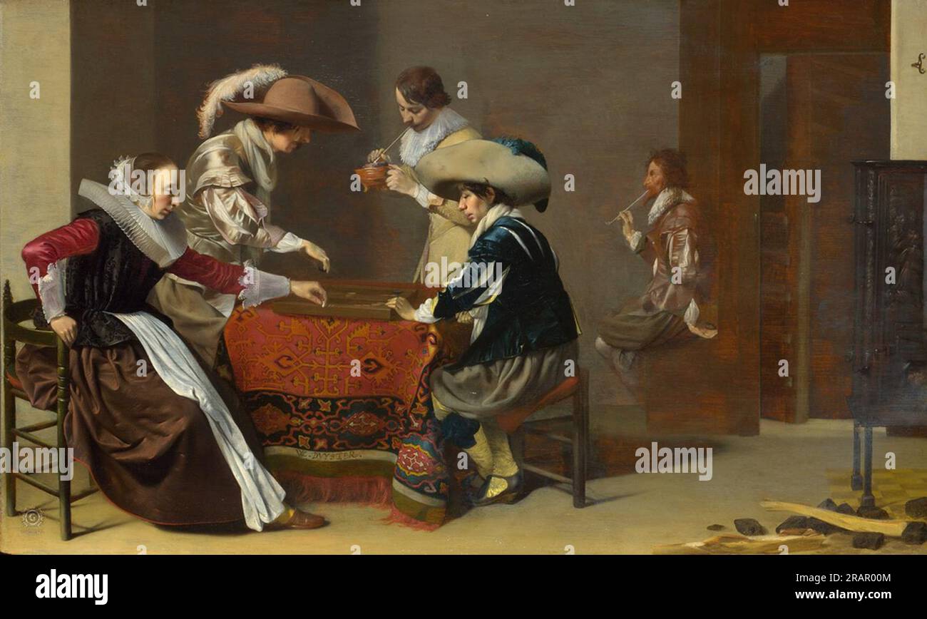Two Men Playing Tric Trac, with a Woman Scoring 1630 by Willem ...