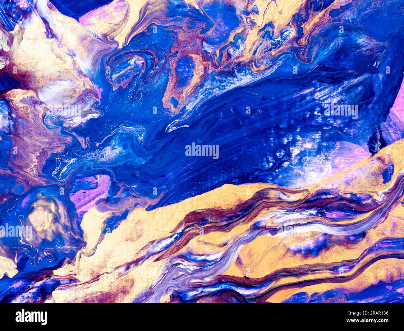 Blue with gold abstract landscape, art creative hand painted background ...