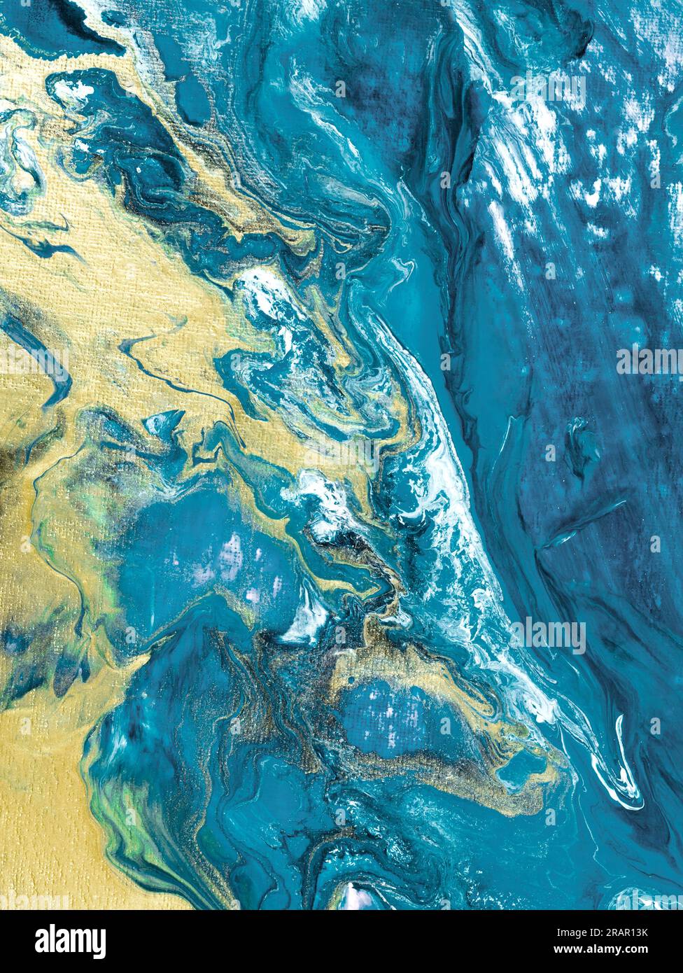 Blue with gold abstract landscape, art creative hand painted background ...