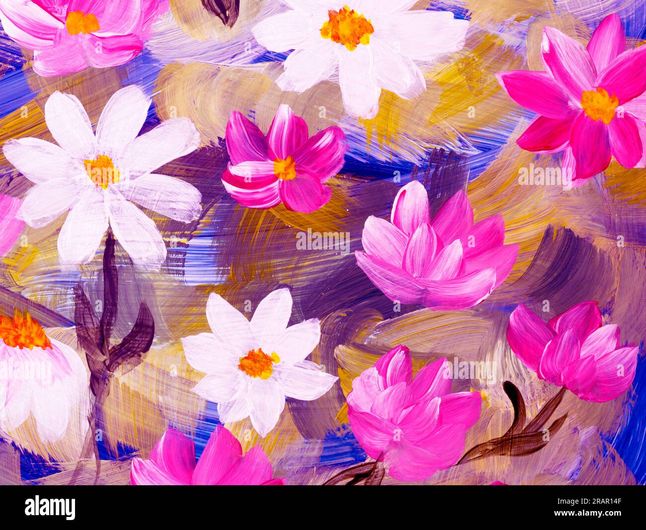 Abstract flowers, original hand drawn, impressionism style, color ...