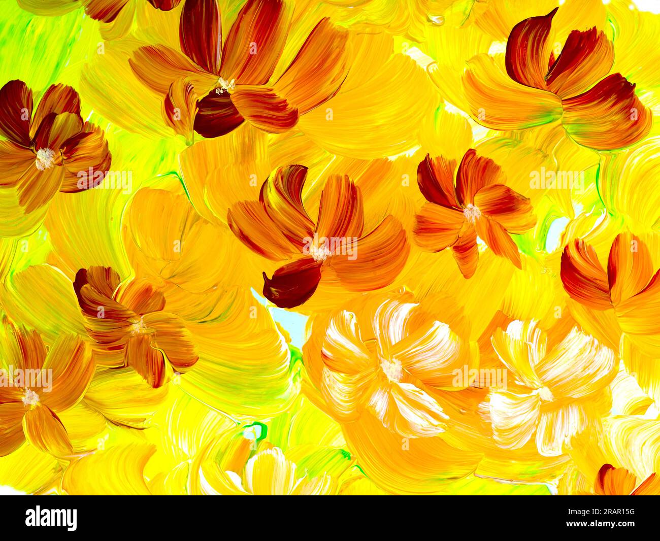 Red abstract flowers, original hand drawn, impressionism style, color ...