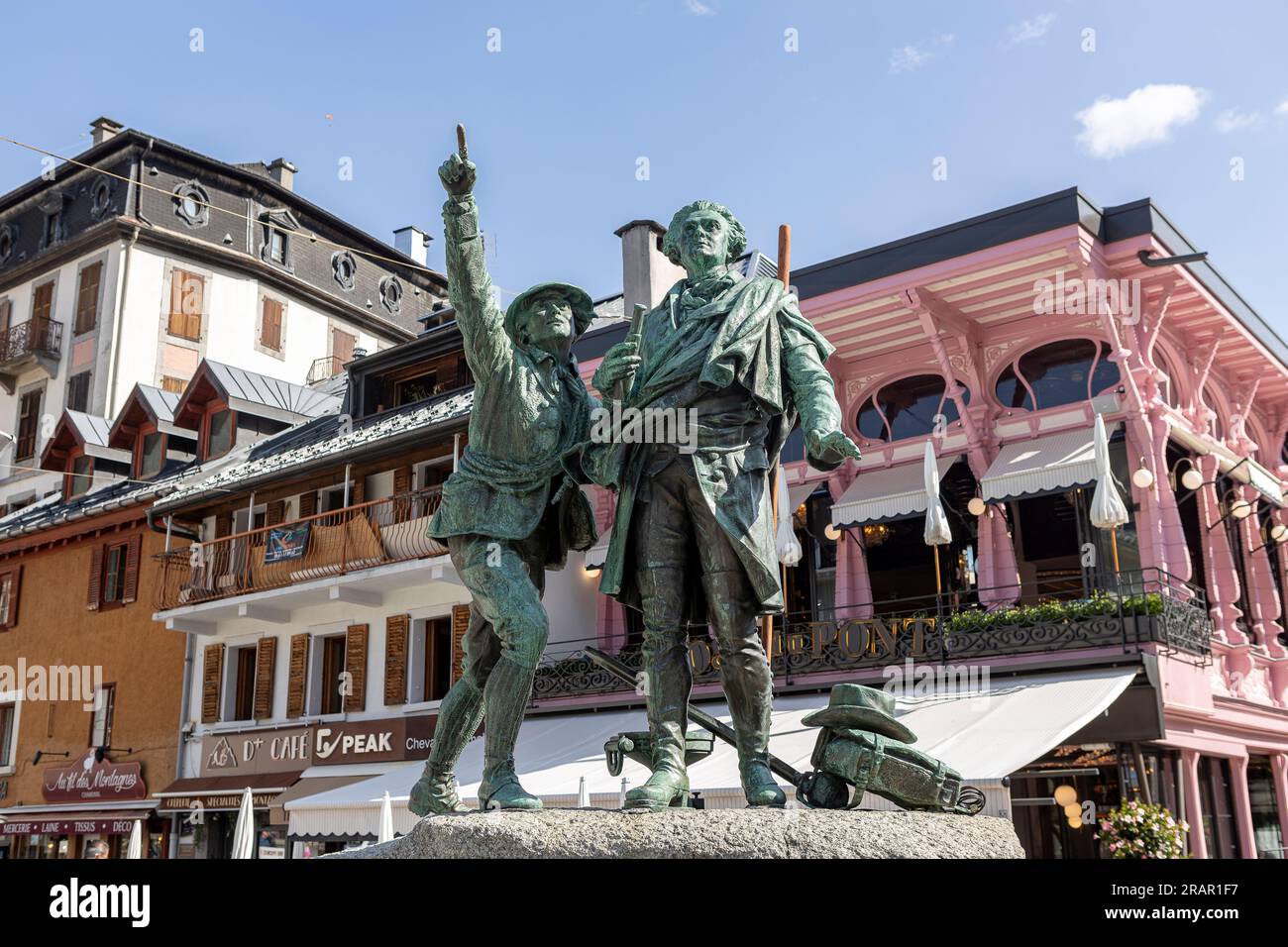 Chamonix village at the feet of the Mont Blanc Massive mountain range ...