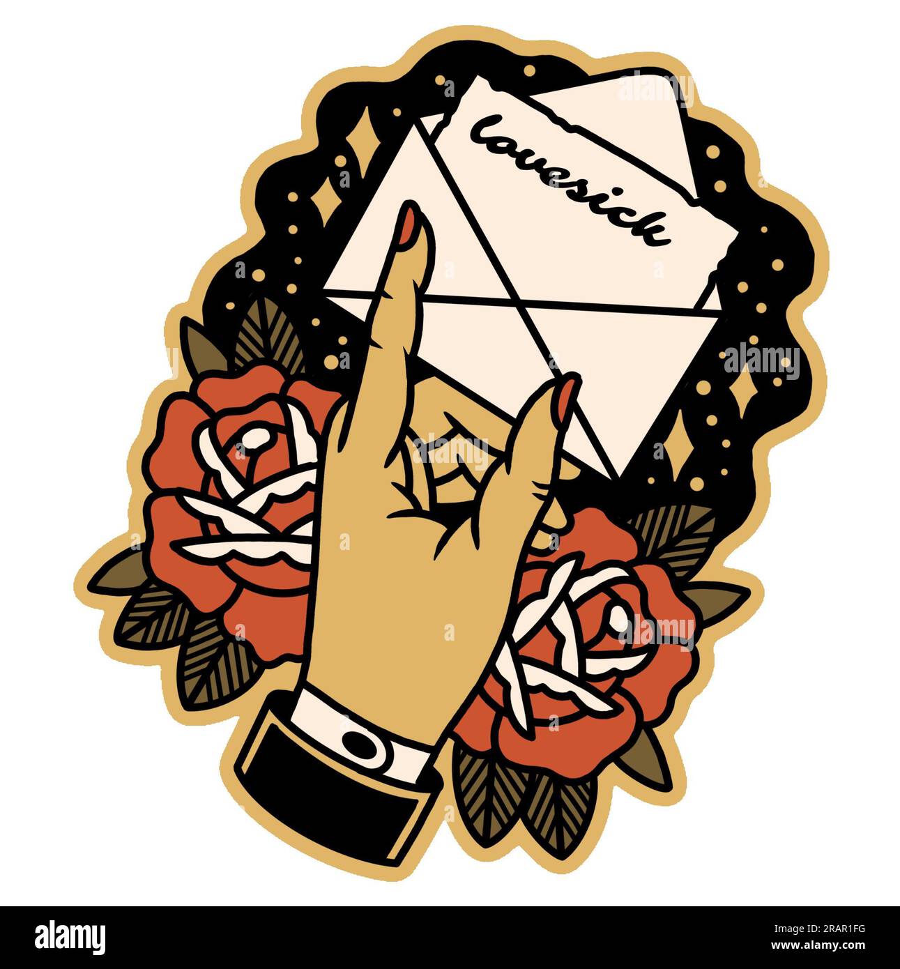 Graphic hand holding love letter Stock Photo - Alamy
