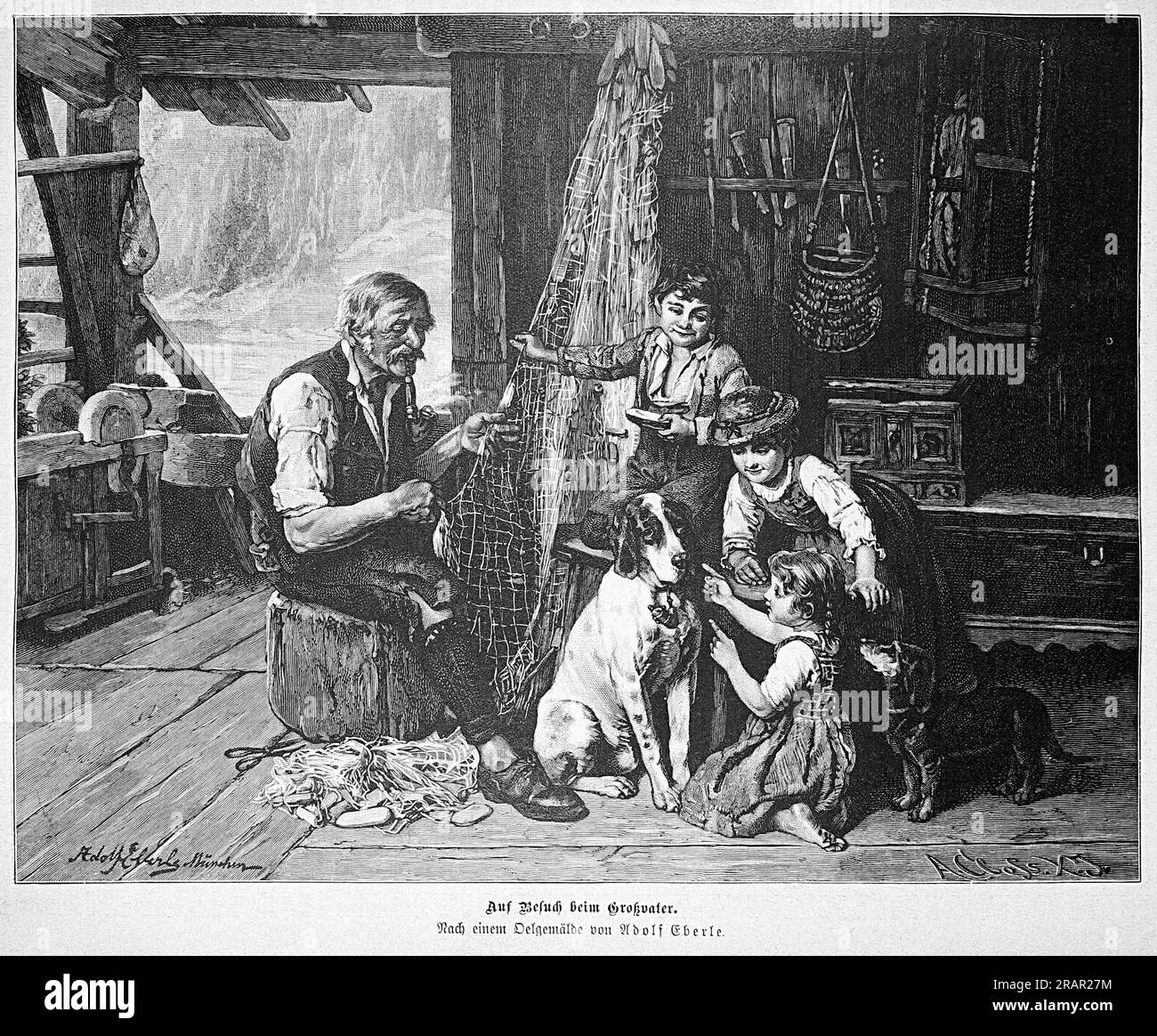 Visiting grandfather 1887 by Adolf Eberle Stock Photo - Alamy