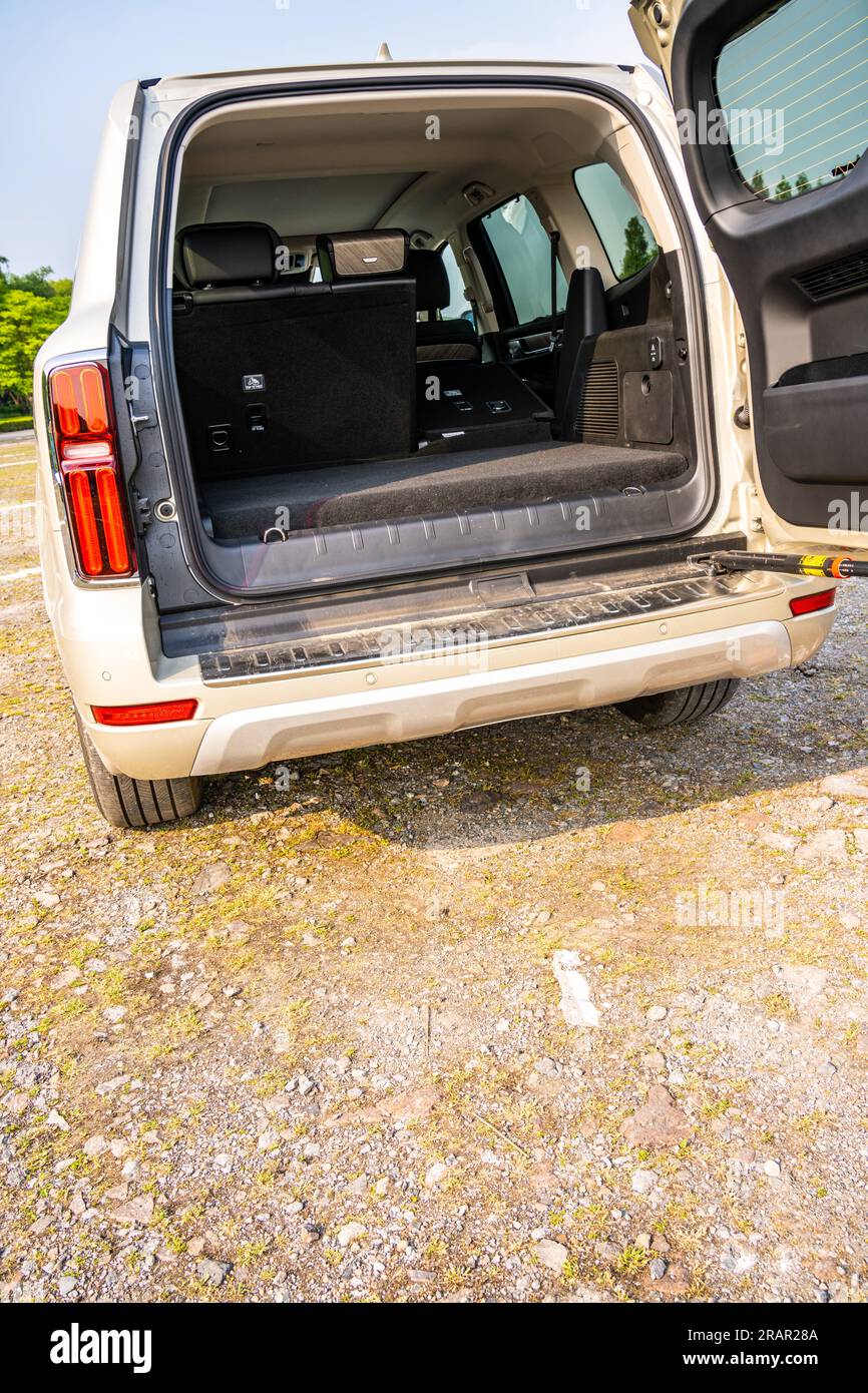 Shanghai, China – 04262023: The trunk space of a Tank 500 Hi4-T a PHEV ...