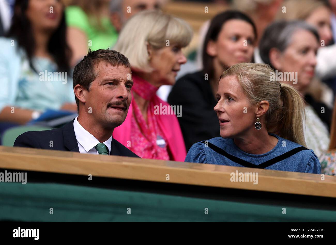 Bear and Shara Grylls in the royal box of centre court on day three of ...