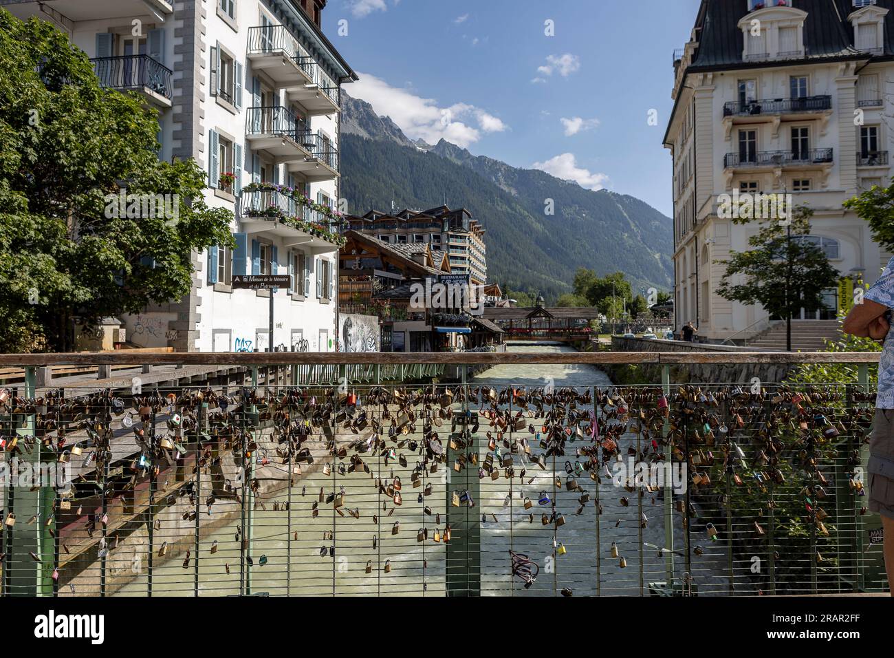 Chamonix village at the feet of the Mont Blanc Massive mountain range ...