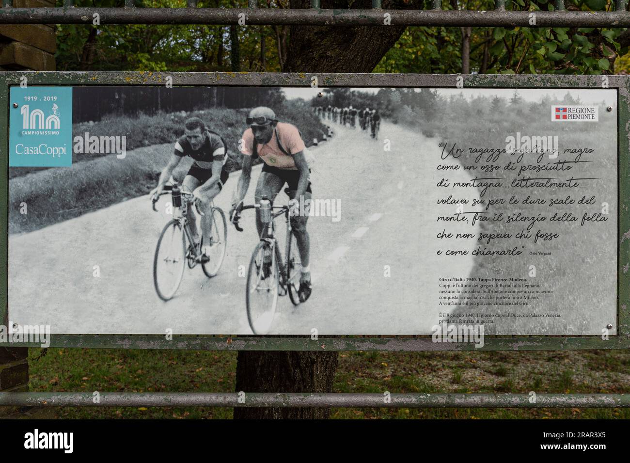 photographs outside the coppi museum house, castellania coppi, italy ...