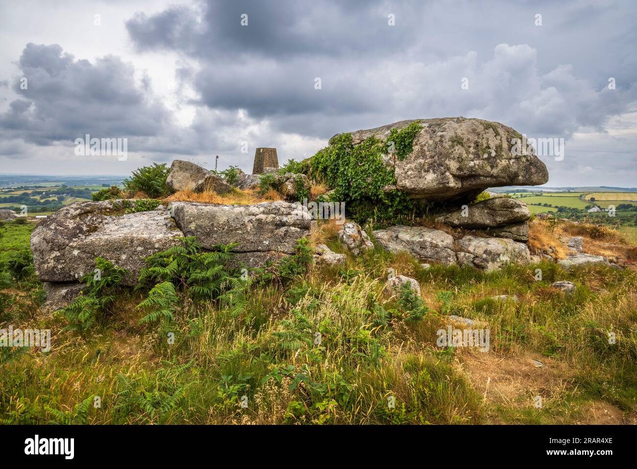 The Triangulation Point and stacked rocks at Berry Castle Iron Age ...