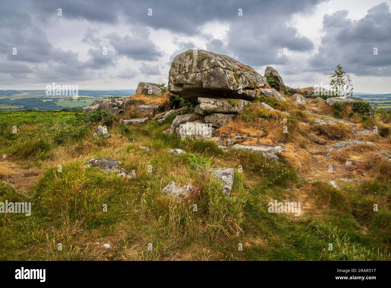 Stacked rocks at Berry Castle Iron Age settlement on Berry Down near St ...