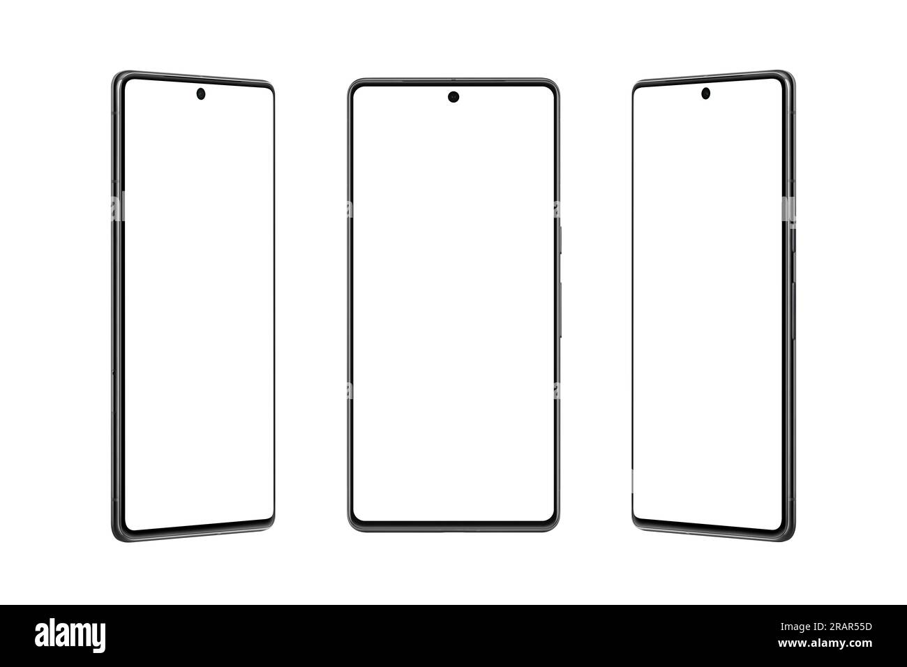 Isolated smartphone presented from the left, right and front side ...