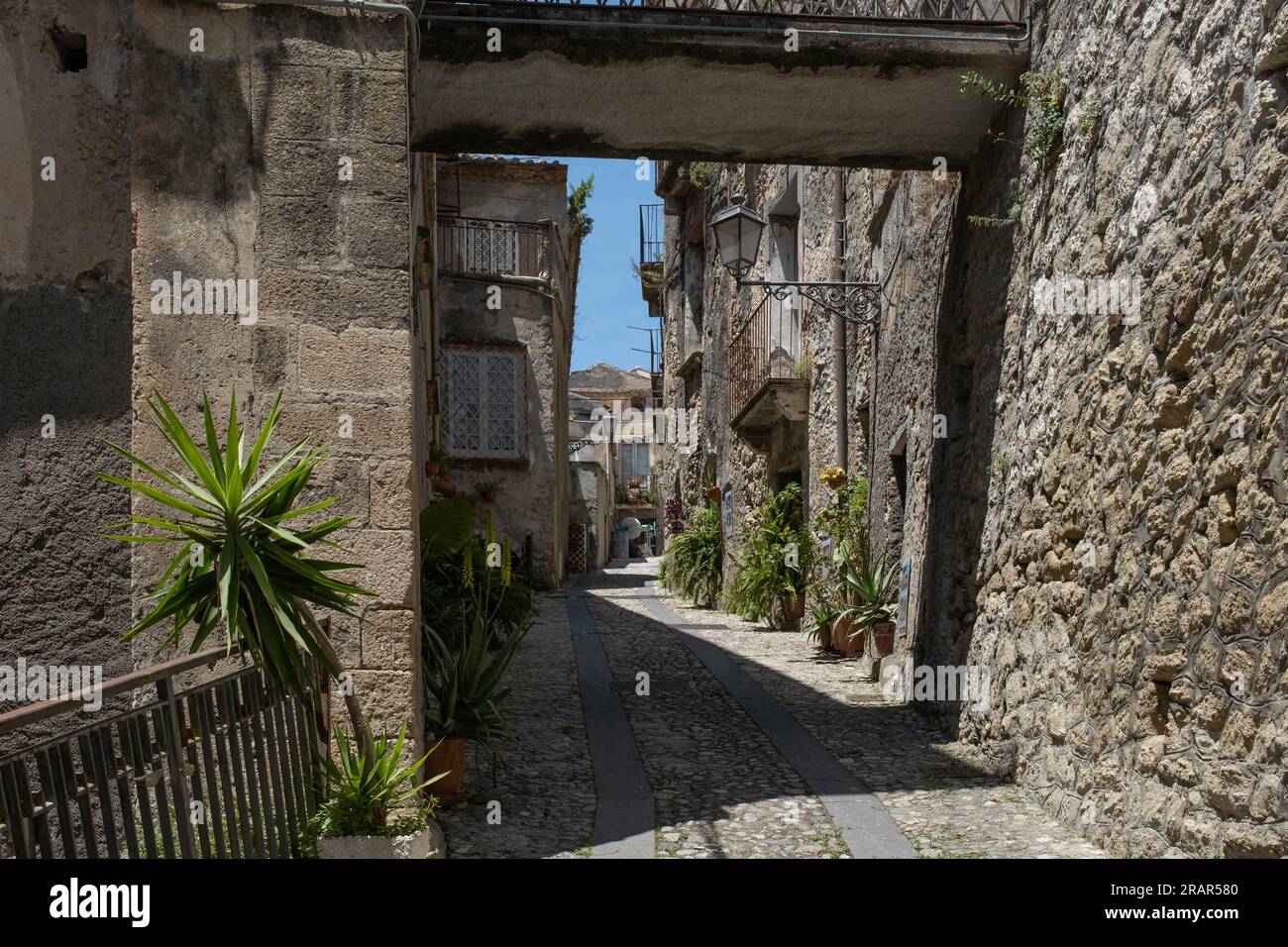 cobbled back streets in the old town, Amantea, Calabria, Italy Stock ...