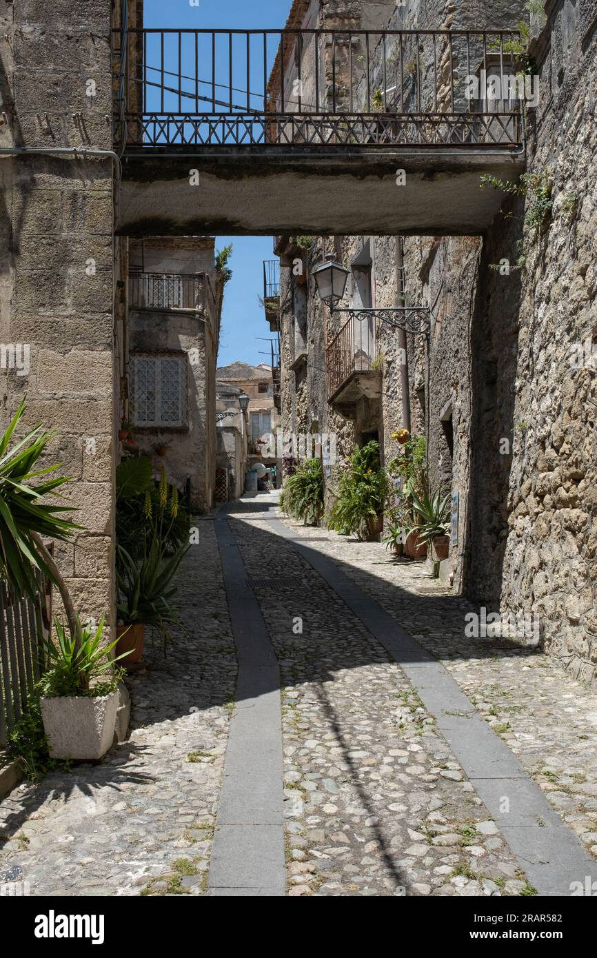 cobbled back streets in the old town, Amantea, Calabria, Italy Stock ...