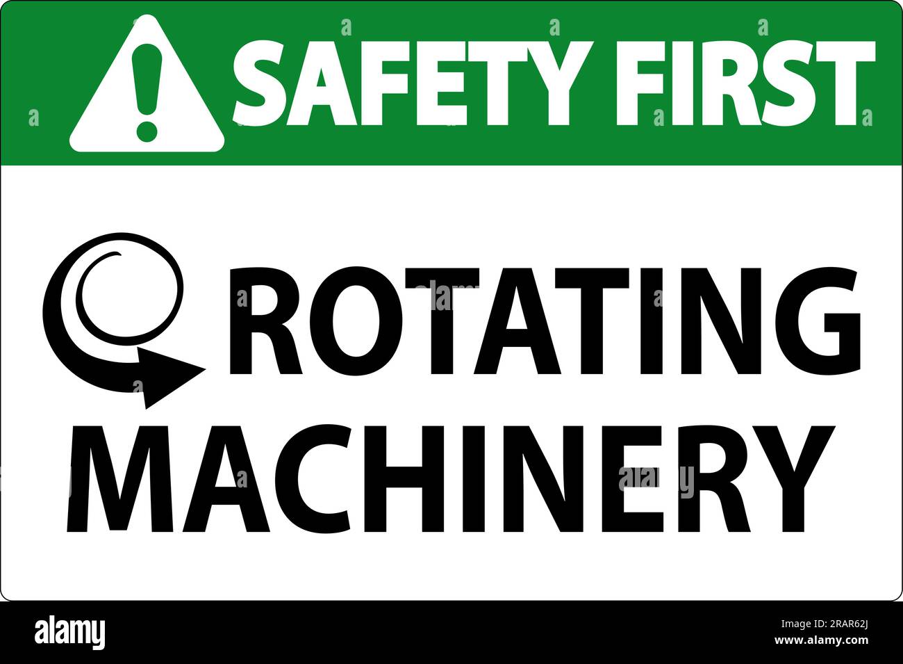 Safety First Sign Rotating Machinery On White Background Stock Vector ...