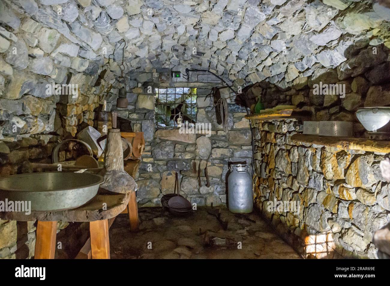 inside an old mountain hut, valzurio, italy Stock Photo - Alamy