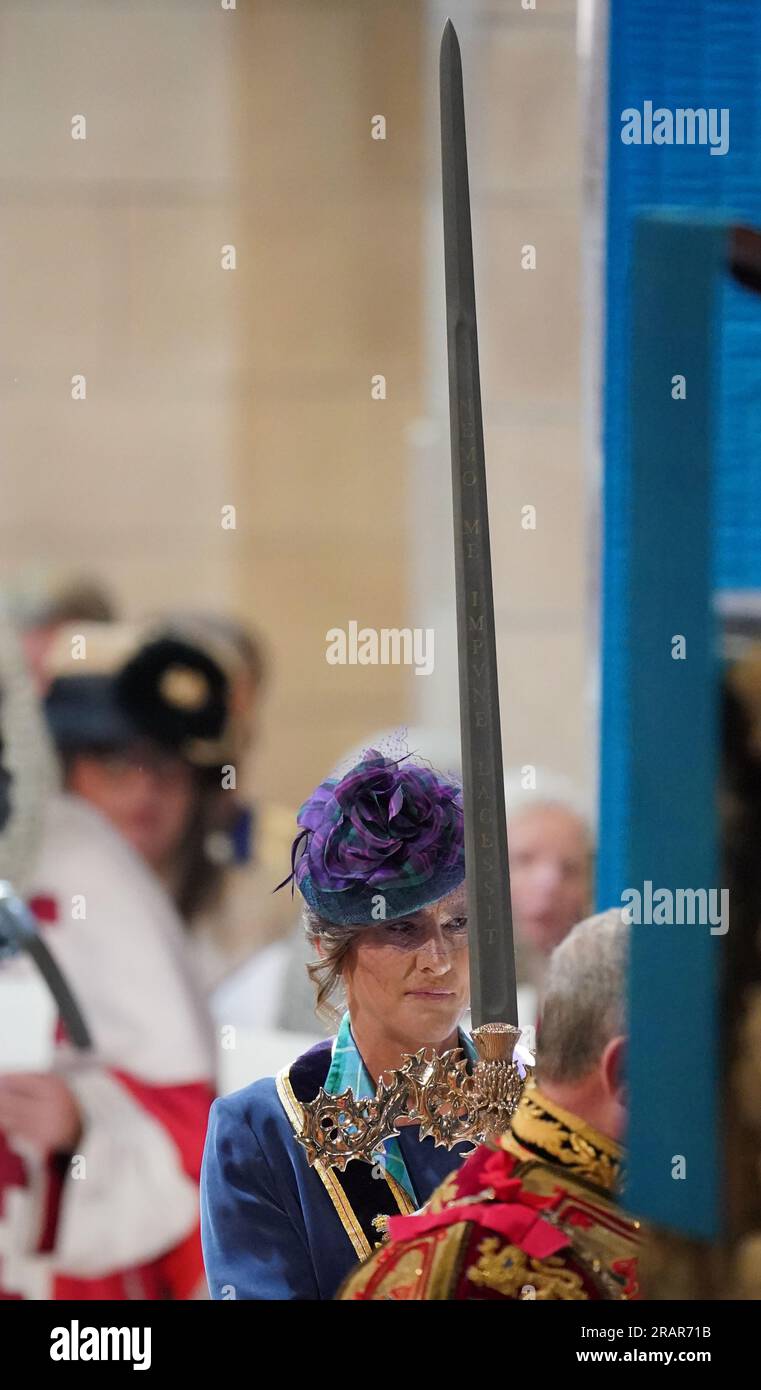 Dame Katherine Grainger carries the Elizabeth Sword during the National ...