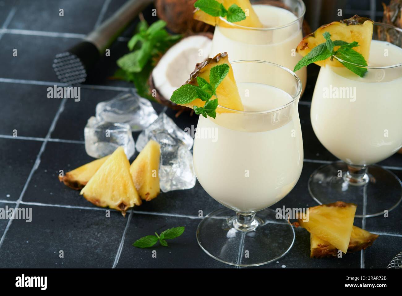 Pina Colada. Traditional caribbean cocktail from rum, pineapple juice ...