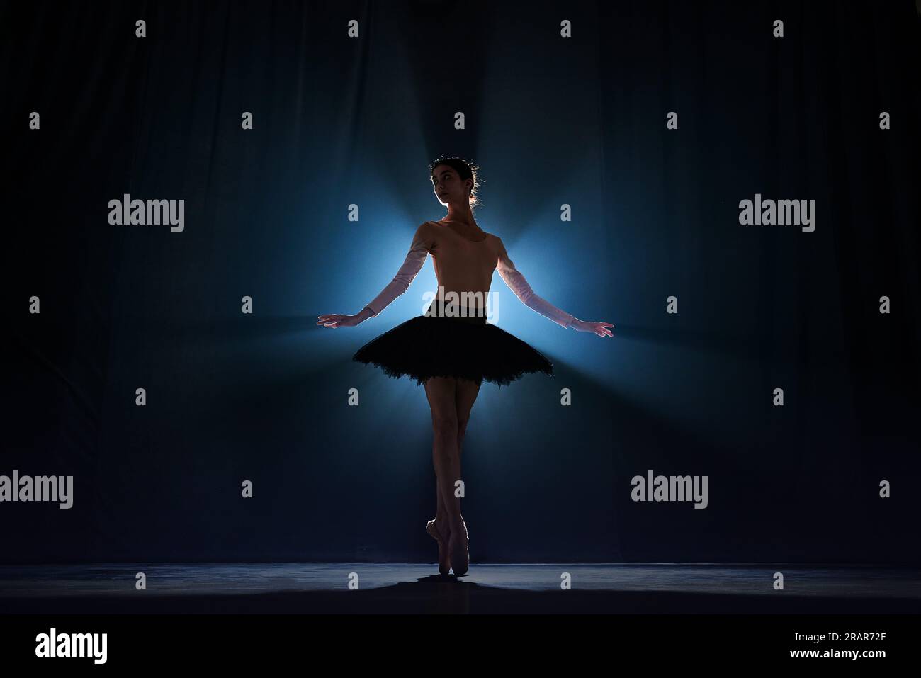 Silhouette of tender, elegant, talented woman, ballet dancer performing ...