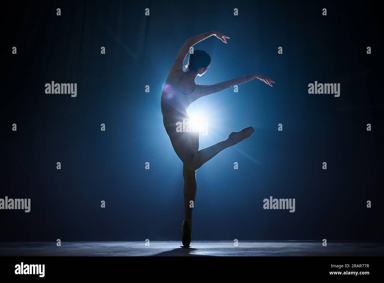Silhouette of tender, elegant, talented woman, ballet dancer performing ...