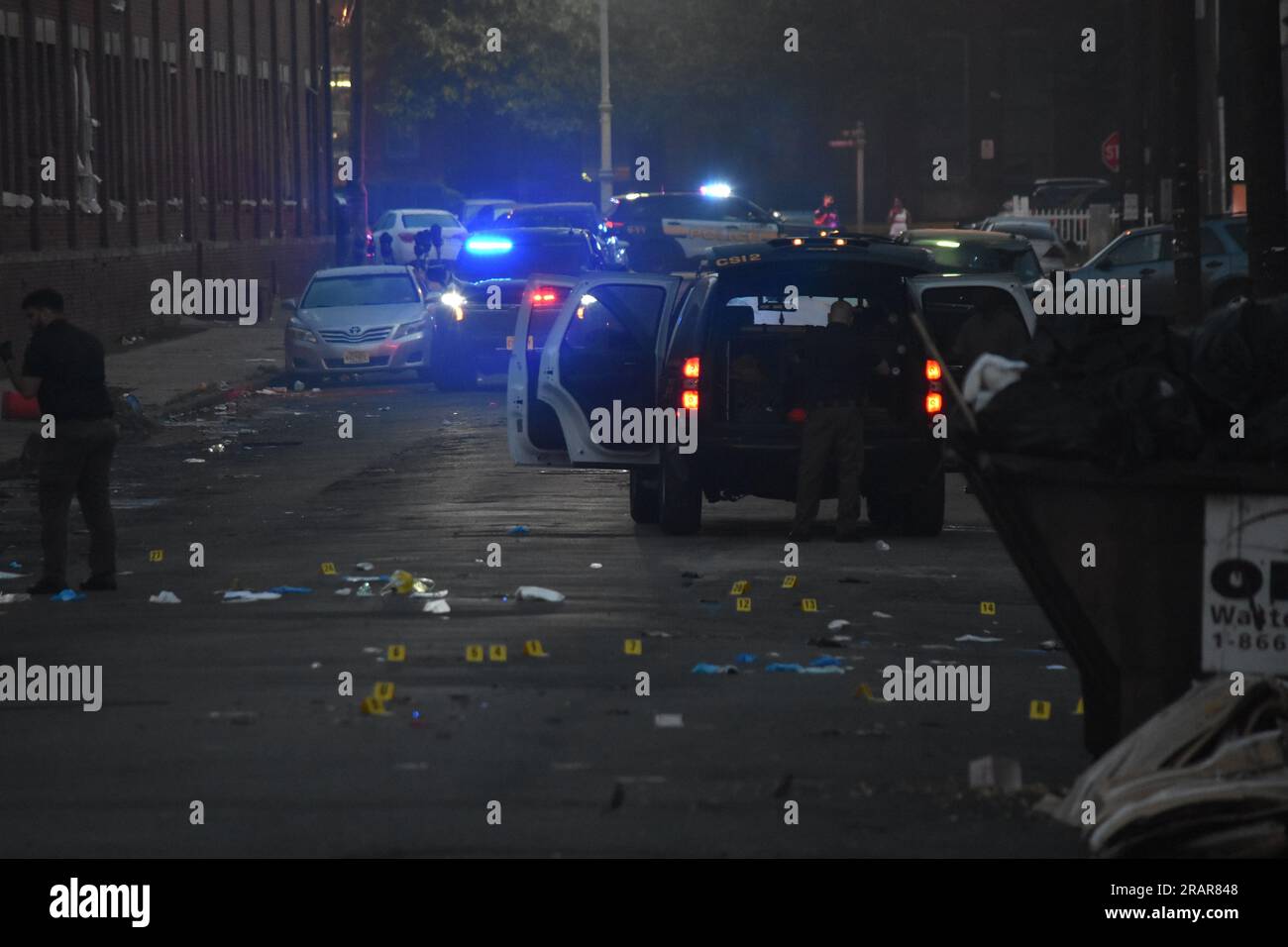 New Jersey, United States on July 5, 2023. Several evidence markers ...