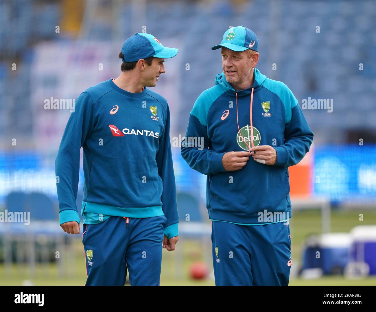 Australia's Pat Cummins (left) and head coach Andrew McDonald during a ...