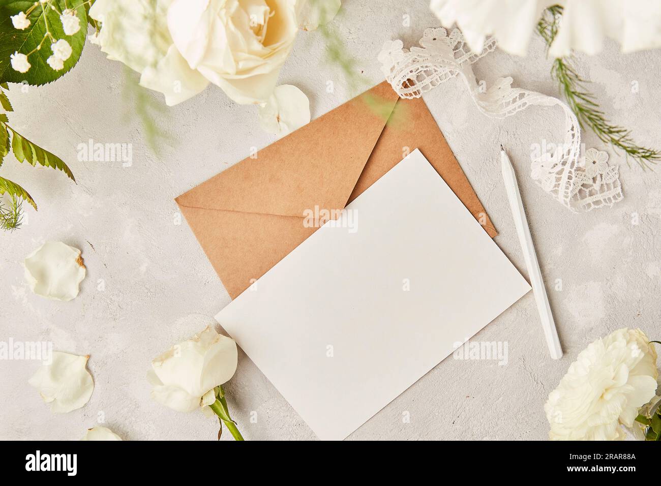 Aesthetic pastel paper background- mock up and envelope for invitation ...