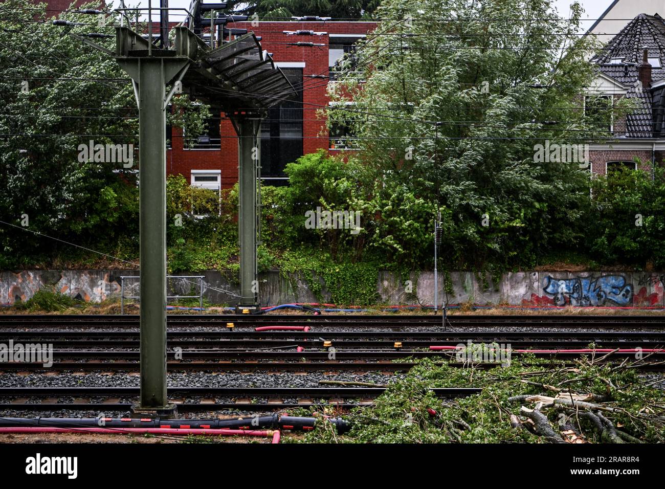 GRONINGEN - Damage to the track and a broken overhead line due to a ...