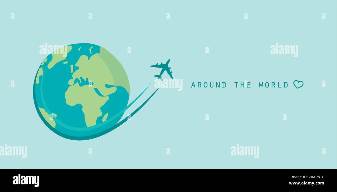 travel round the world airplane flies around the globe Stock Vector ...