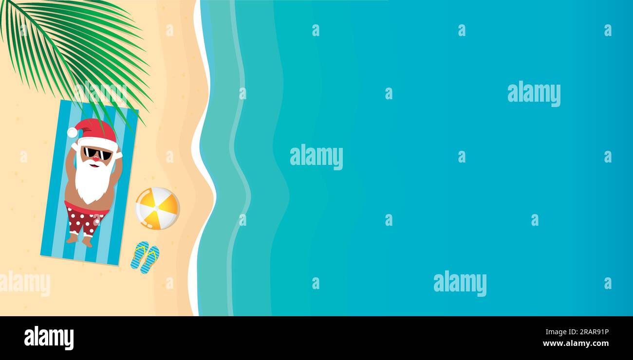cute santa claus lying on the beach under a palm tree Stock Vector ...