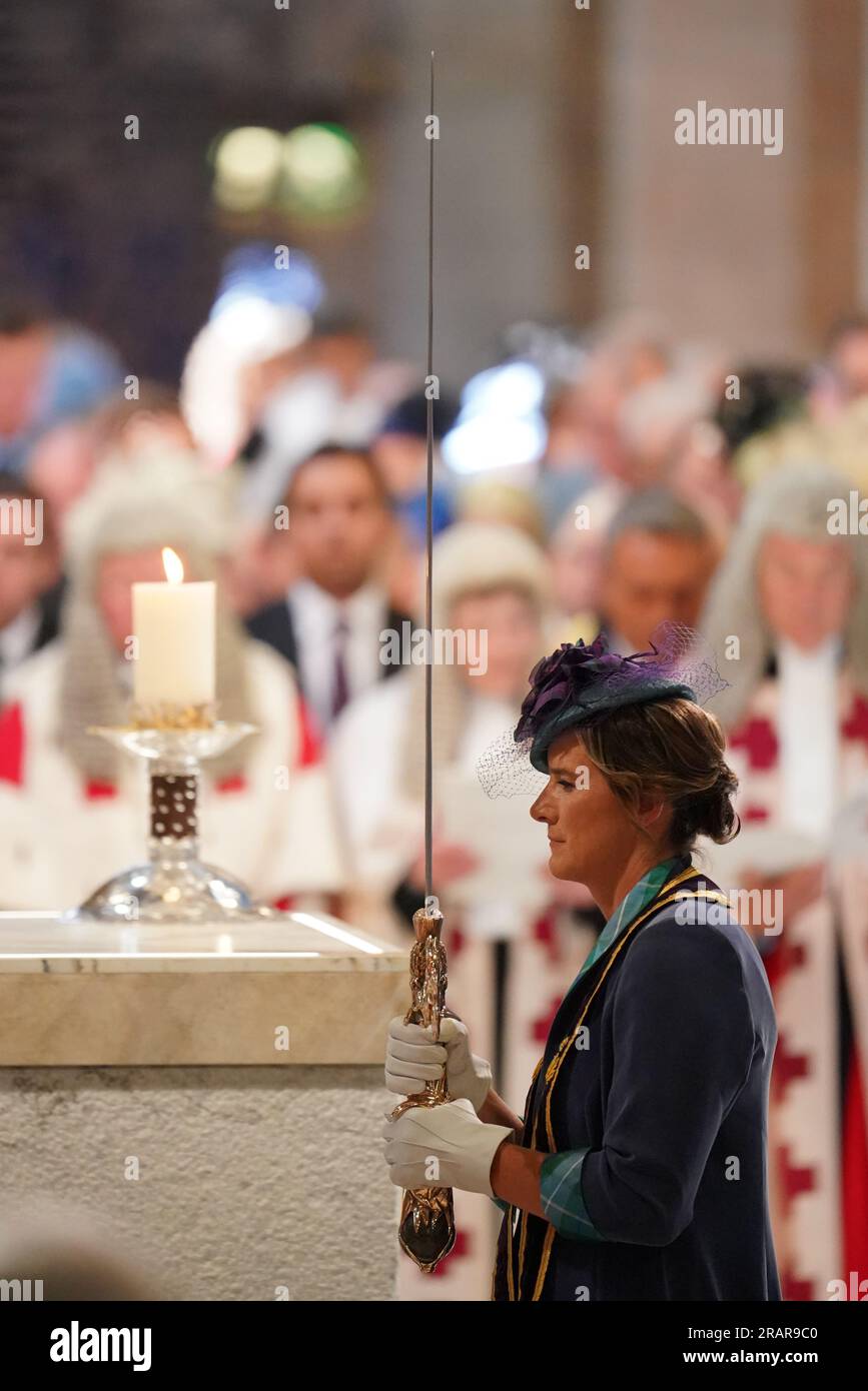 Dame Katherine Grainger carries the Elizabeth Sword during the National ...