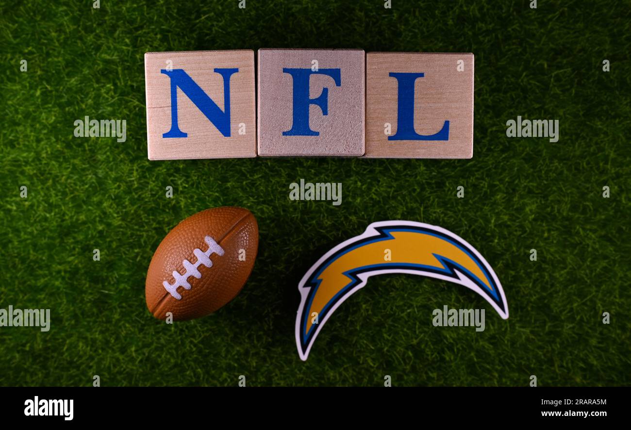 January 27, 2023, Canton, USA. The logo of the Los Angeles Chargers ...