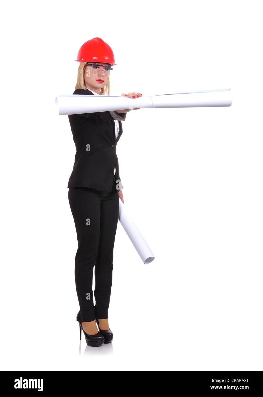 Young woman engineer holding blueprint Cut Out Stock Images & Pictures ...