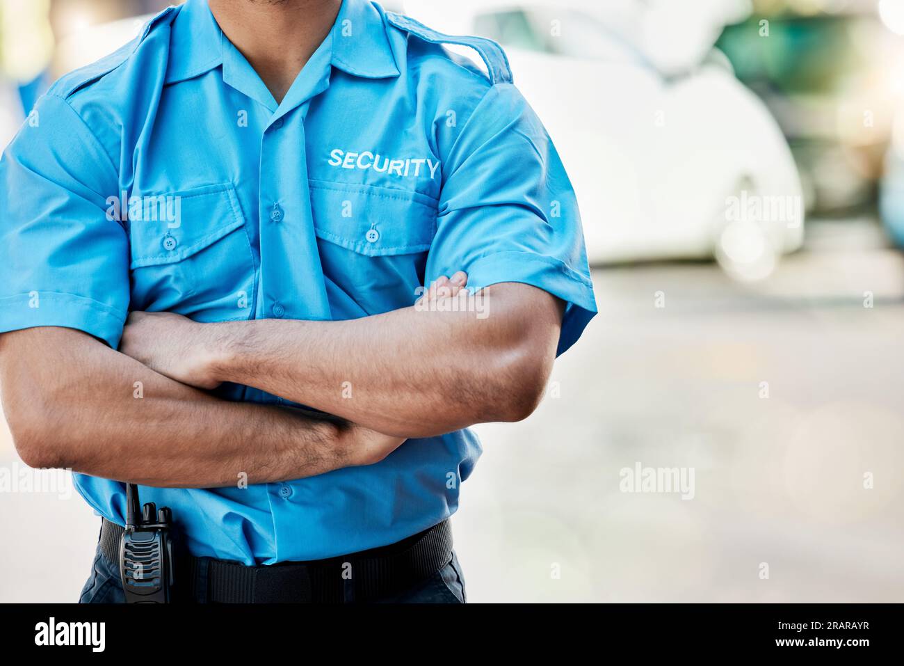 Security guard, safety officer and man with arms crossed outdoor on ...