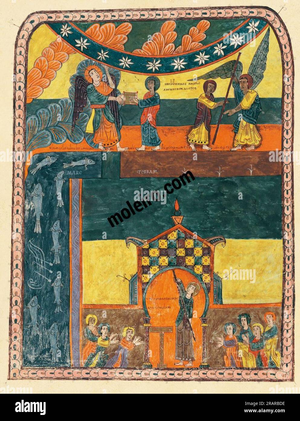 Tale of the powerful angel. St. John receives the rod and measures the ...