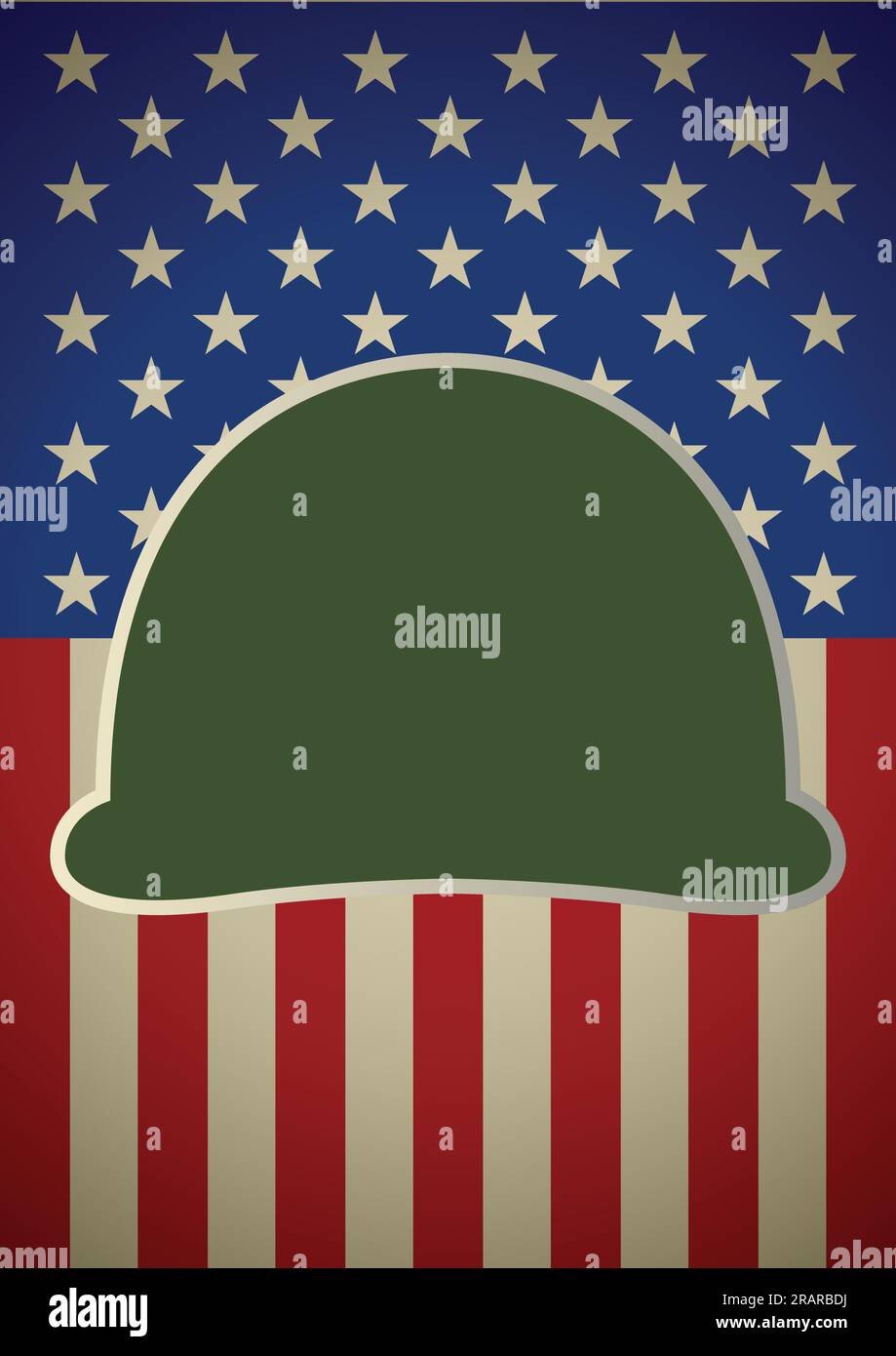 Graphic illustration of military helmet on United States of America ...