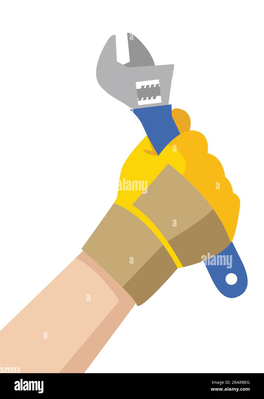 Illustration of a handyman hand with glove holding a wrench Stock ...