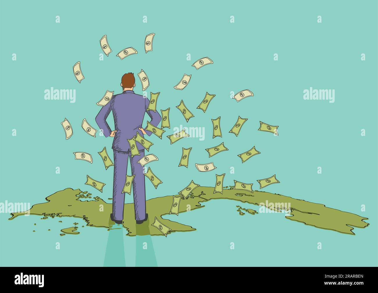 Cartoon illustration of a businessman from back view standing on the ...