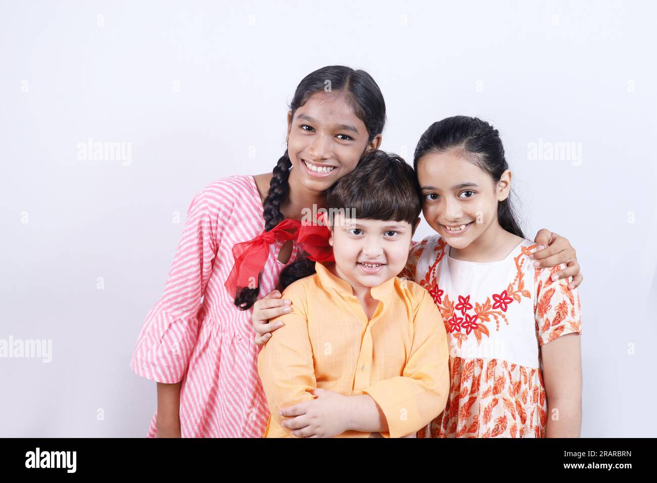 Indian rural happy villager friends standing together on a white ...