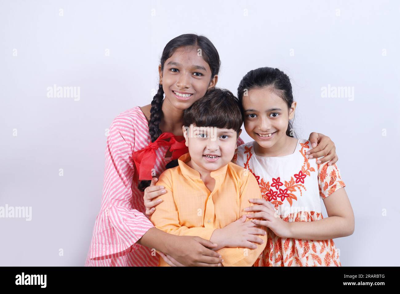 Indian rural happy villager friends standing together on a white ...