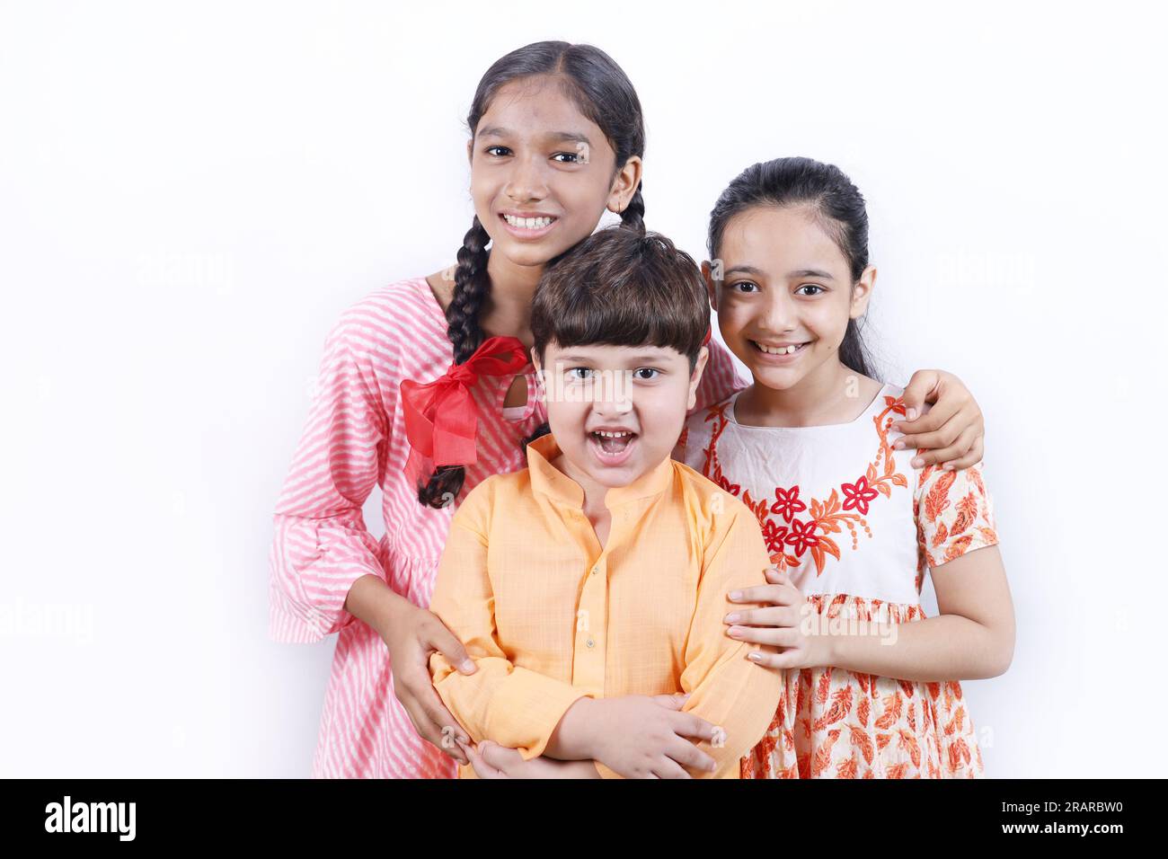 Indian rural happy villager friends standing together on a white ...