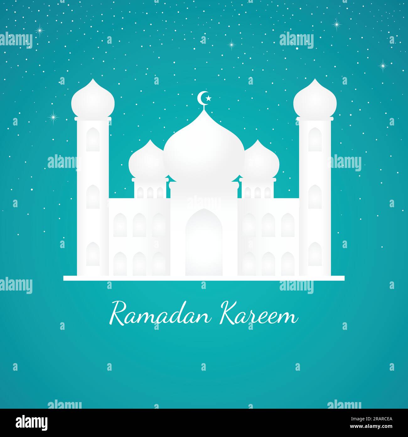 Graphic illustration of a mosque on tosca and starry night sky ...