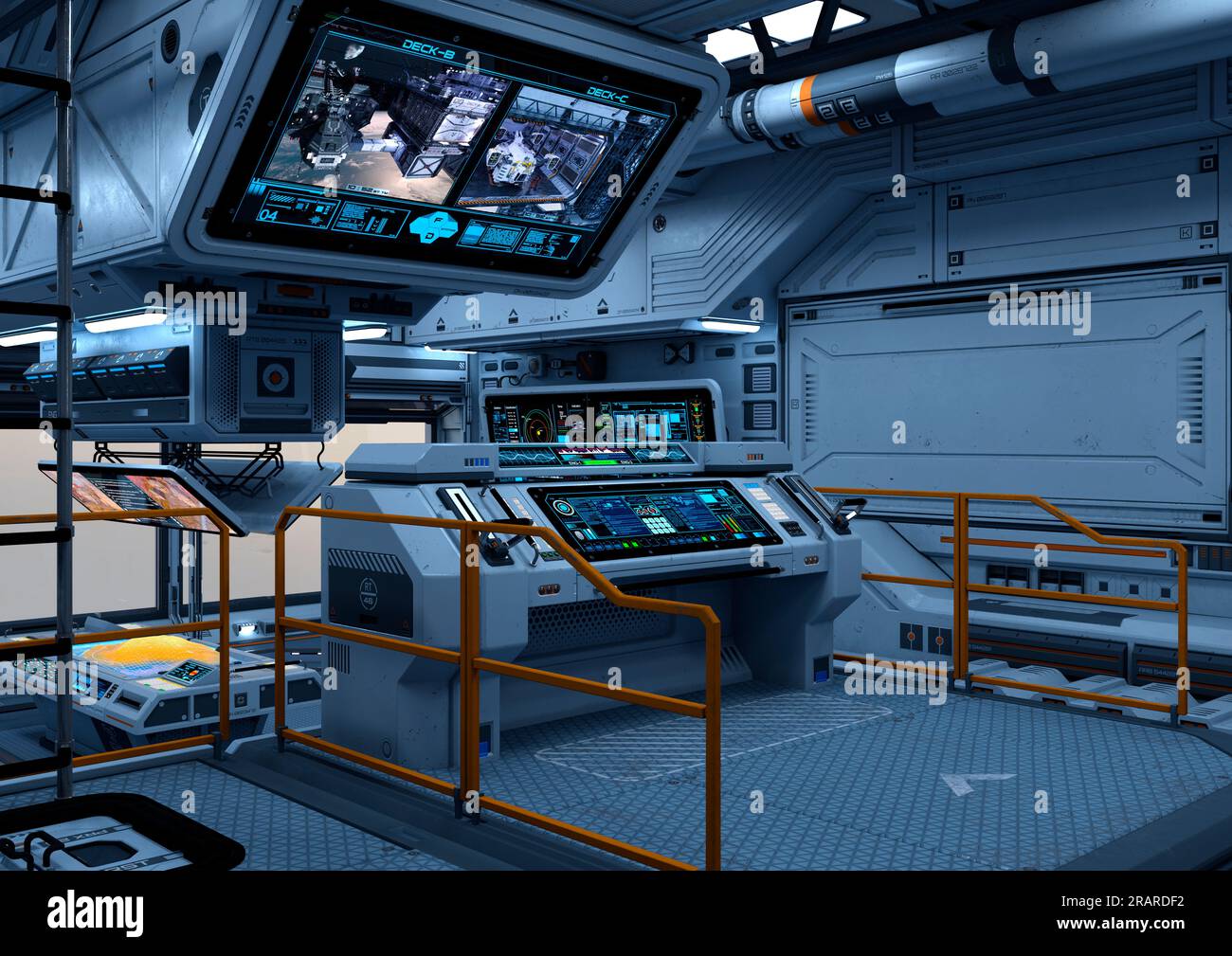 3D digital rendering of a science fiction control cabin Stock Photo - Alamy