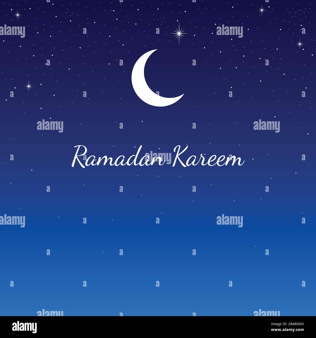 Graphic illustration of crescent moon and starry sky, for Ramadan ...