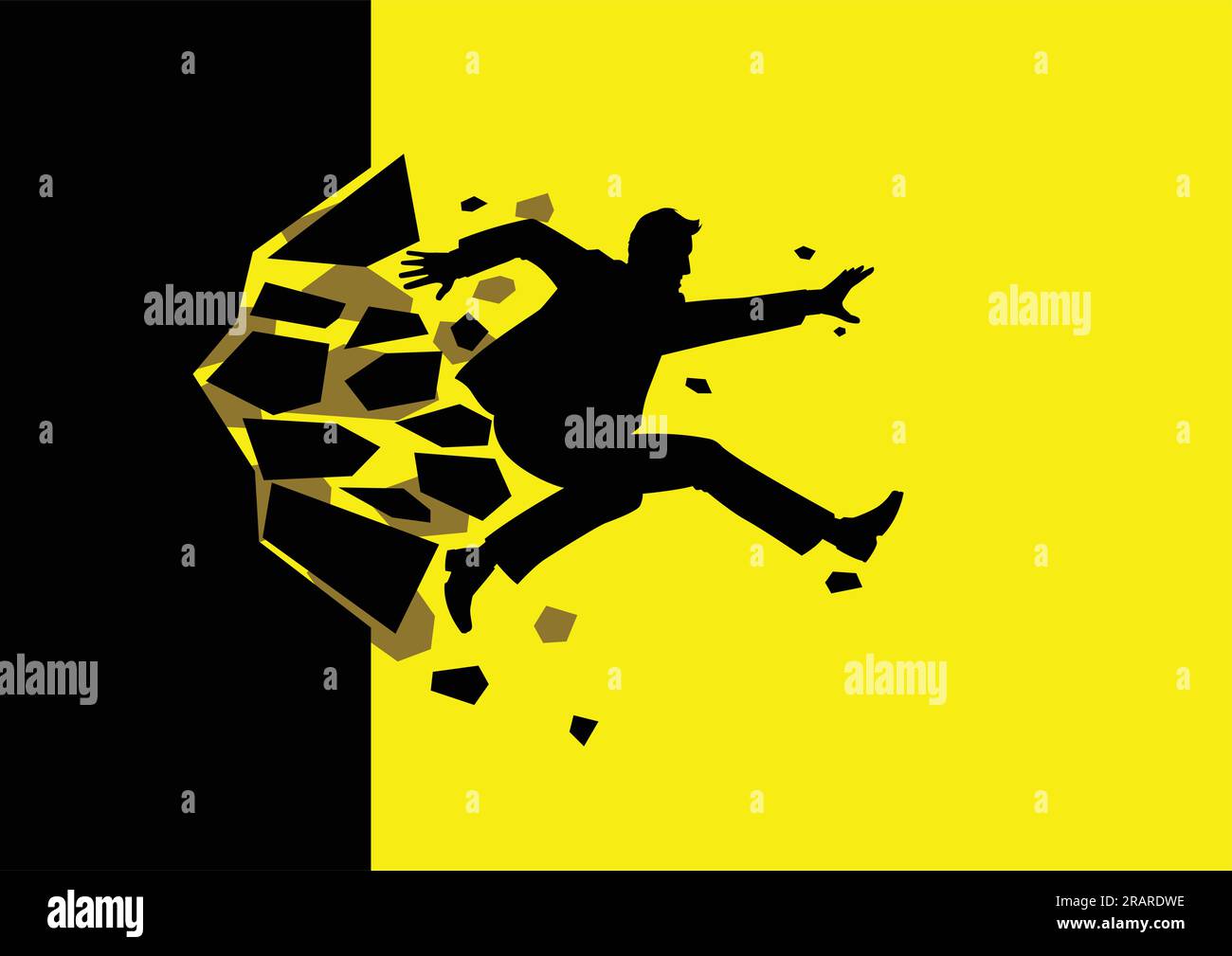 Silhouette illustration of a man jump breaking the wall. Business ...