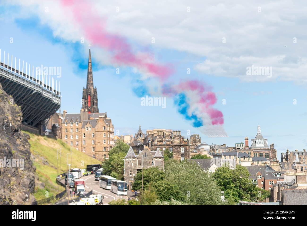 Edinburgh, Scotland. 5th July 2023. The Red Arrows fly over Edinburgh ...