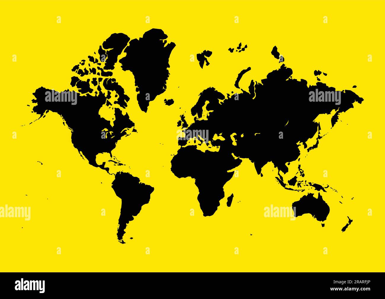 Graphic illustration of world map on yellow background, blank, vector ...