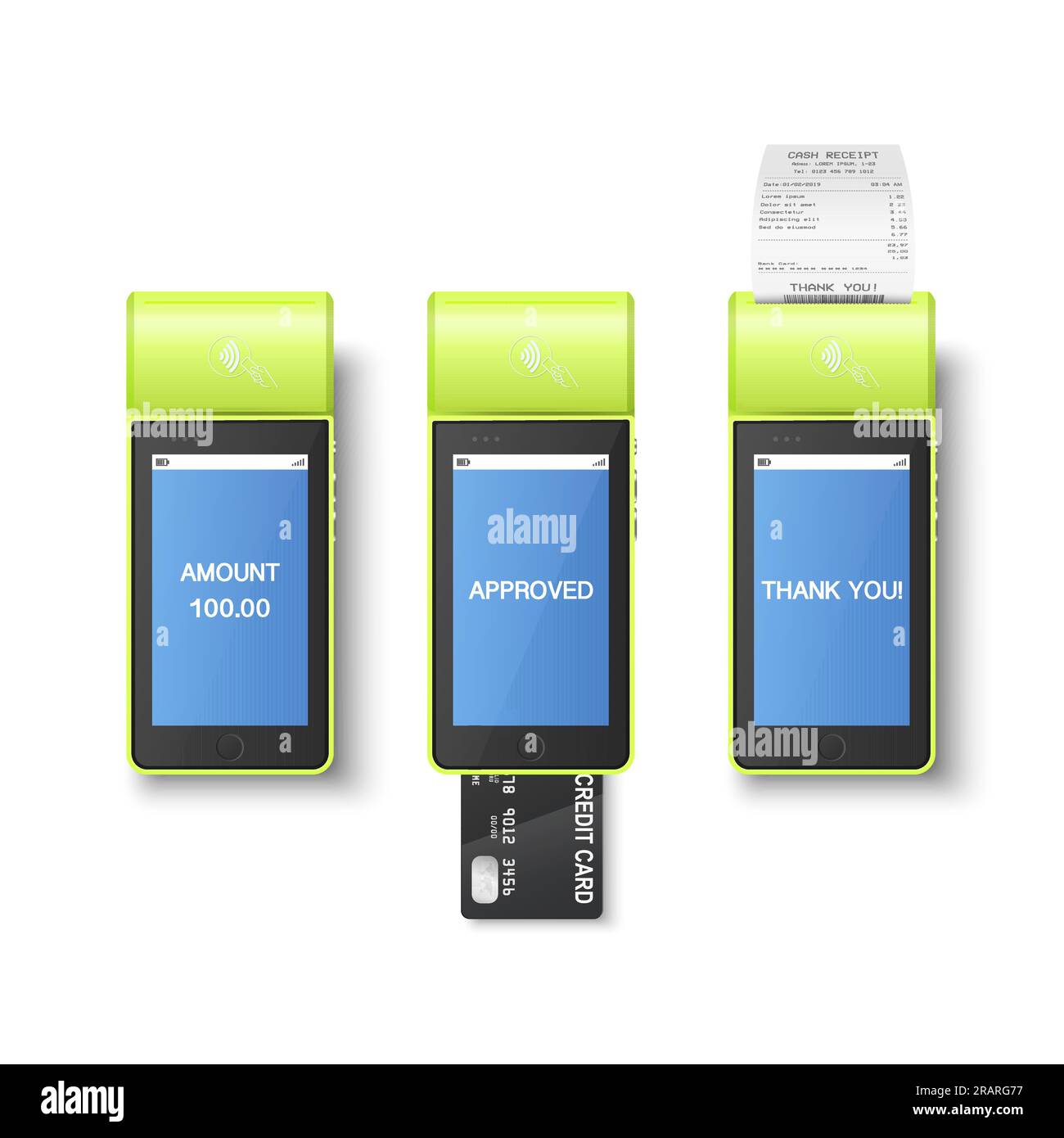 Vector 3d Green NFC Payment Machine with Approved Status and Paper ...