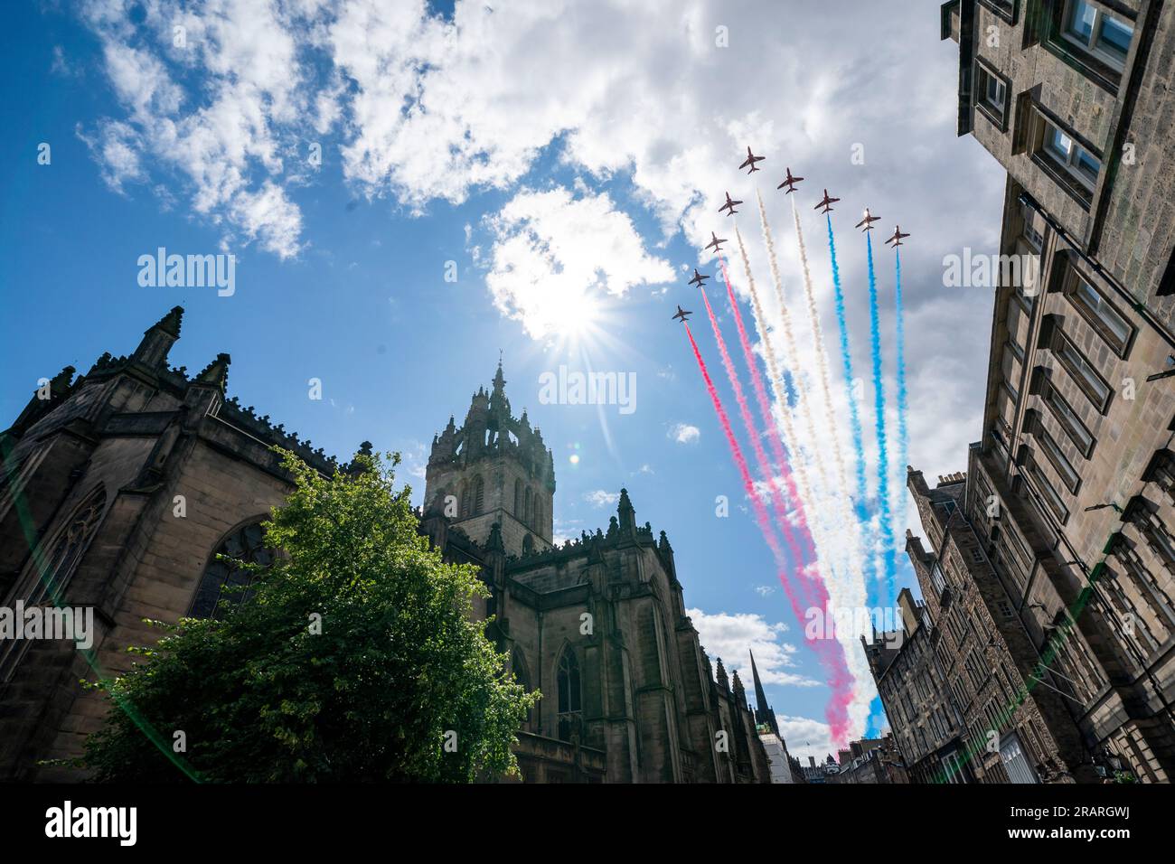 Red Arrows flypast after the National Service of Thanksgiving and ...