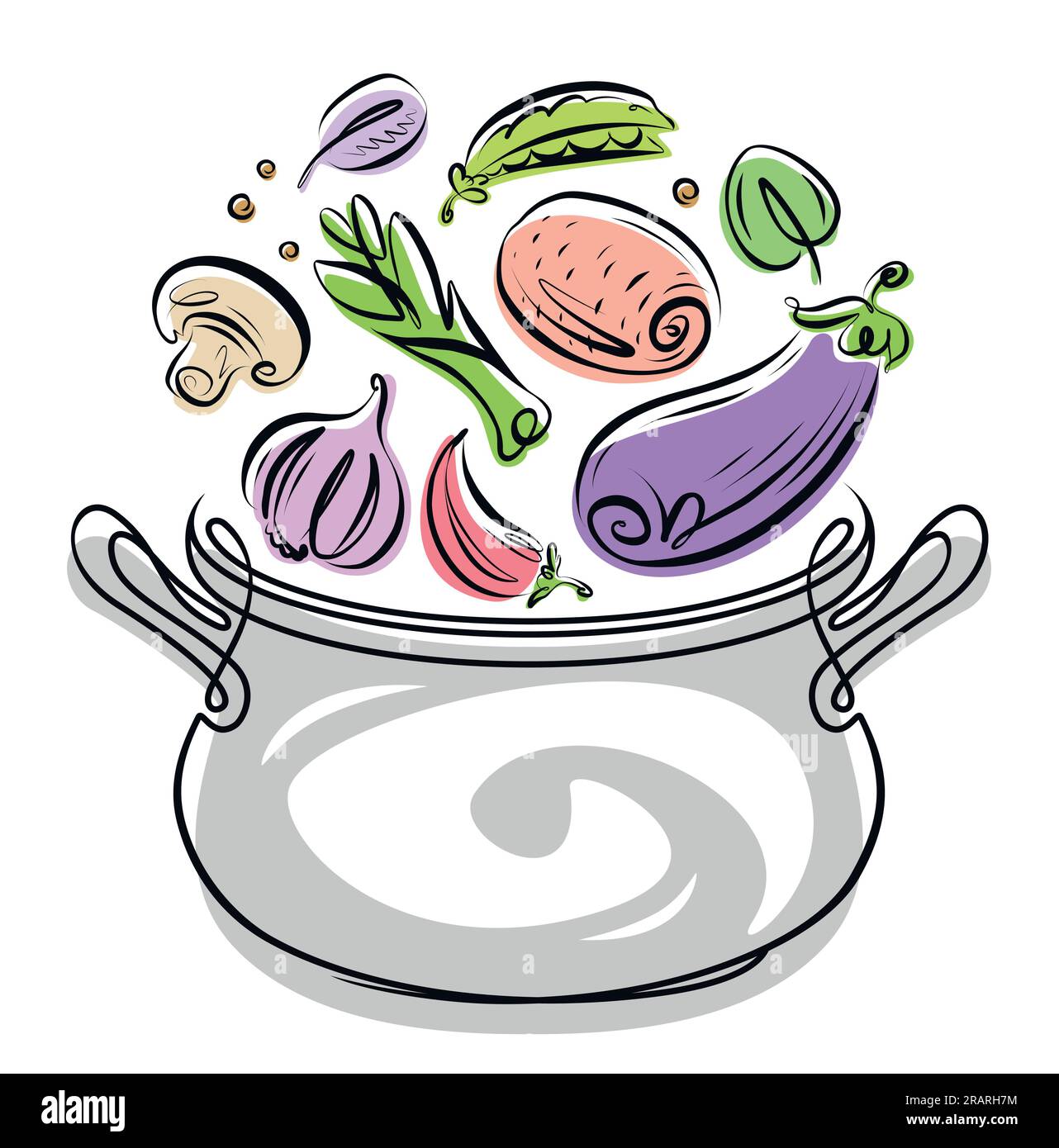 Food cooking ingredients in saucepan. Fresh farm vegetables and kitchen ...